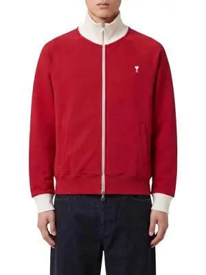 AMI Cotton Zipped Sweatshirt With High Neck And Ami De Cœur Monogram
