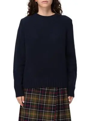 Barbour Long-sleeved Crewneck Jumper In A Wool And Cashmere Blend Blue