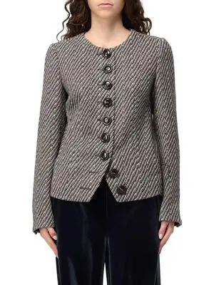 Emporio Armani Cropped Regimental Stripe Blazer In Virgin Wool With Crew Neck - Multicolor