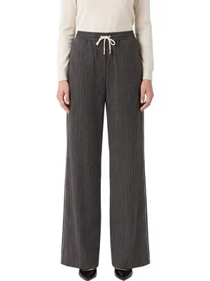 Liu Jo Pinstripe Straight Jersey Trousers With High Elasticated Waist - Grey