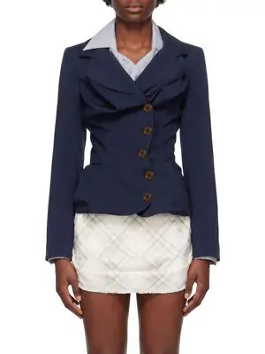 VIVIENNE WESTWOOD Short Double-breasted Draped Wool Blazer - Navy