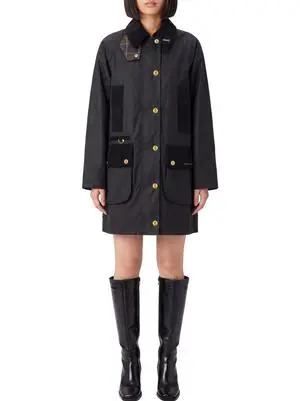 Barbour Beaufort Waxed Cotton Jacket With Corduroy Collar By - Black