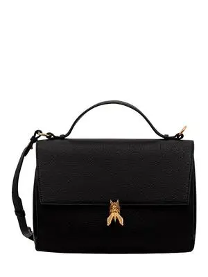 Patrizia Pepe Grained Leather Handbag With Fly Logo Buckle And Removable Strap - Black