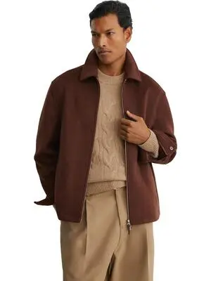 REISS Foley Brushed Wool-blend Zip-through Overshirt - Rust Red