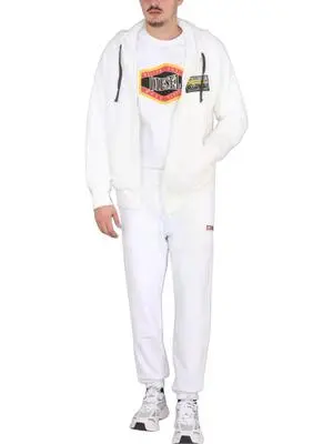 DIESEL® Logo-patch Zip-up Hoodie - White