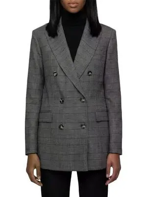 SUTTON NEW YORK Double-breasted Prince Of Wales Check Blazer - Grey