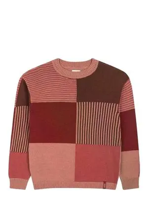 FAVORITE PEOPLE Traveler Patchwork Color-block Sweater - Red
