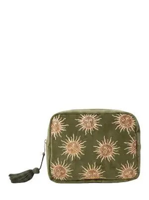 ELIZABETH SCARLETT Sun Goddess Velvet Wash Bag - Fern Green