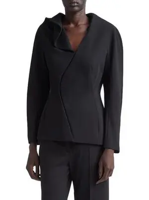 JIL SANDER Asymmetric Draped Fitted Virgin Wool Jacket - Black