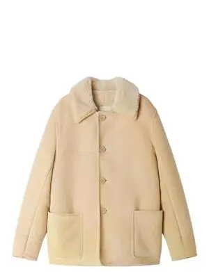 Sandro Shearling Leather Jacket - Neutrals