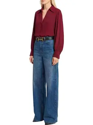 SUTTON NEW YORK V-neck Long-sleeve Blouse - Red