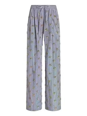 Dolce & Gabbana Poplin Trousers With Floral Embroidery - Blue