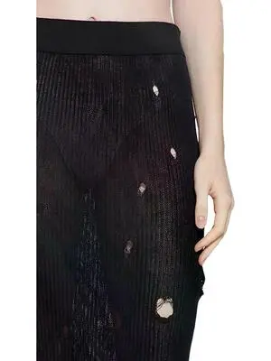 UMA WANG Shredded Ribbed-knit Midi Skirt - Black
