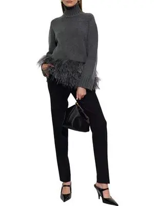 Fabiana Filippi Feather-trim Turtleneck Sweater - Grey