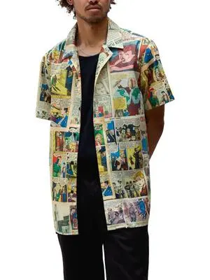 PACSUN Comic Strip Short Sleeve Camp Shirt - Multi