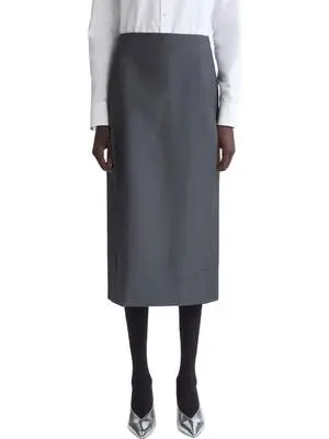 JIL SANDER Straight Wool & Mohair Midi Skirt - Fog