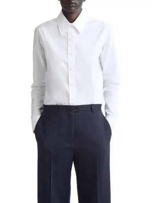 JIL SANDER Fitted Classic Collar Cotton Poplin Button-up Shirt - Optic White