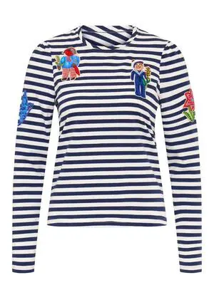 MAISON COMMON Striped Jersey T-shirt With Application - Navy/midnight