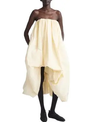 JIL SANDER Strapless Draped Midi Dress - Eggshell