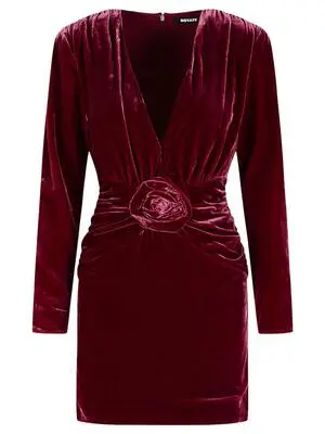 ROTATE BY BIRGER CHRISTENSEN Burgundy Silk Velvet Mini Dress - Multicolor