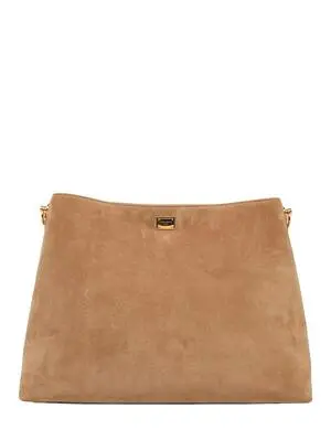 Dolce & Gabbana Large 'vittoria' Shoulder Bag In Beige Suede - Cream