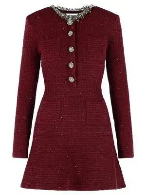 SELF-PORTRAIT Burgundy Cotton Blend Mini Dress - Multicolor