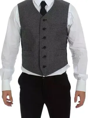 DOLCE & GABBANA Textured-finish V-neck Waistcoat