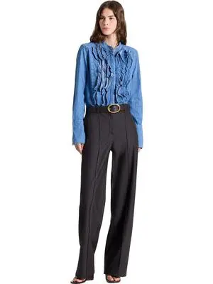 TWP Isla Pant In Shiny Superstretch Wool Chocolate