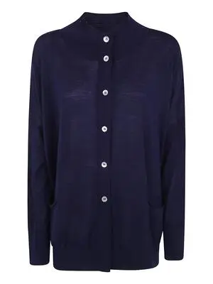 LABORATORIO Cardigan High Neck "oversize High Neck Cardigan With Pocke - Blue