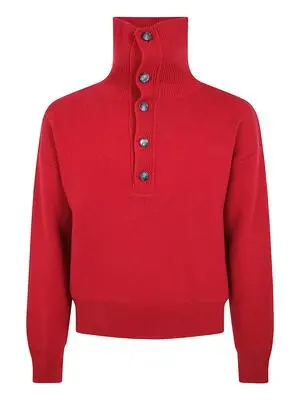 AMI Paris Sweater High Buttoned Collar - Red