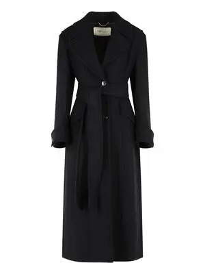 Blumarine Long Cloth Coat With Belt - Black