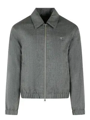 AMI Paris De Cœur' Padded Jacket In Carbon Grey Wool - Gray