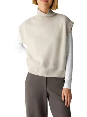 Eileen Fisher Turtleneck Cap Sleeve Wool Sweater - Plaster