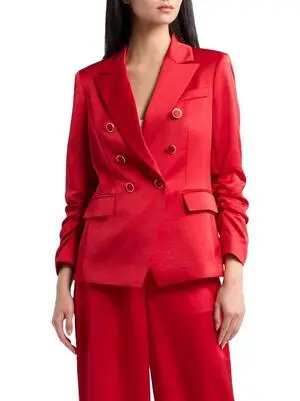 TAHARI ASL Satin Faux Double Breasted Blazer - Crimson