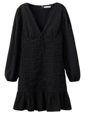 Mango Textured V-neck Minidress - Black