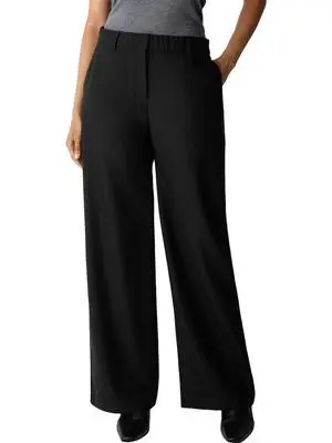 Eileen Fisher High Waist Wide Leg Wool Trousers - Black