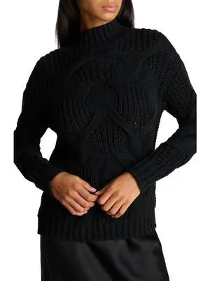 KENNETH COLE COLLECTION Oversized Cable Knit Mock Neck Sweater - Black