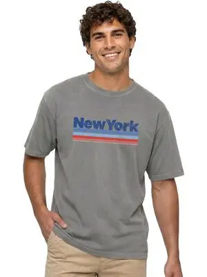 SIMPLY SAGE MARKET New York Retro Stripes Garment Dyed T-shirt - Grey