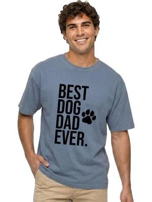SIMPLY SAGE MARKET Best Dog Dad Ever Paw Garment Dyed T-shirt - Blue Jean