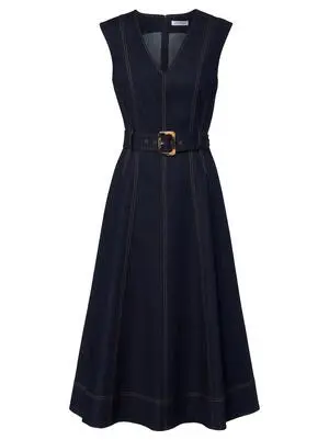 Veronica Beard Cosette Belted Denim Midi Dress - Blue