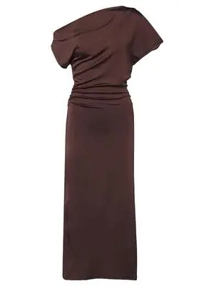 Tove Sora Gathered Satin Midi Dress - Brown