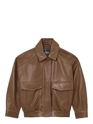 REISS Maeve Relaxed-fit Leather Jacket - Neutral