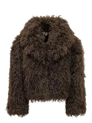 Michael Kors Cropped Faux Fur Peacoat - Chocolate