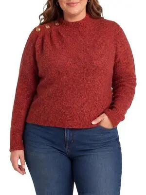 LIVERPOOL Mock Neck Bouclé Sweater With Button Detail - Rust Multi