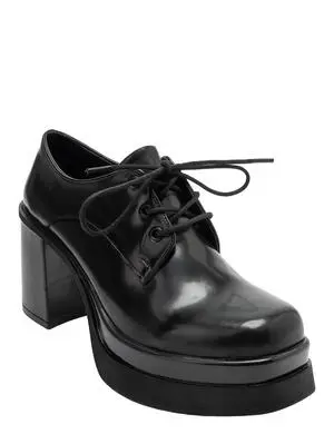 PROLOGUE SHOES Vodette Platform Block Heel Oxford - Black
