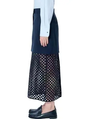 MAX MARA Cut-out Overlay Woold Midi Skirt