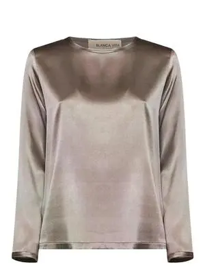 BLANCA VITA Raw-edge Long-sleeve Blouse - Neutrals