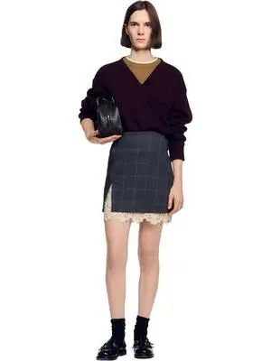 Sandro Short Skirt With Lace Panel - Grey