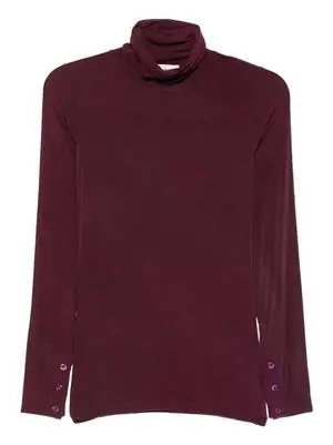 SOLOTRE Button-cuff Roll-neck Top - Red