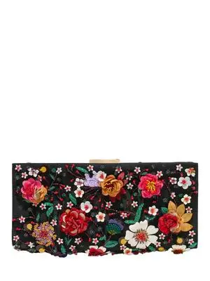 Carolina Herrera Pats Floral-embroidered Satin Clutch Bag - Black